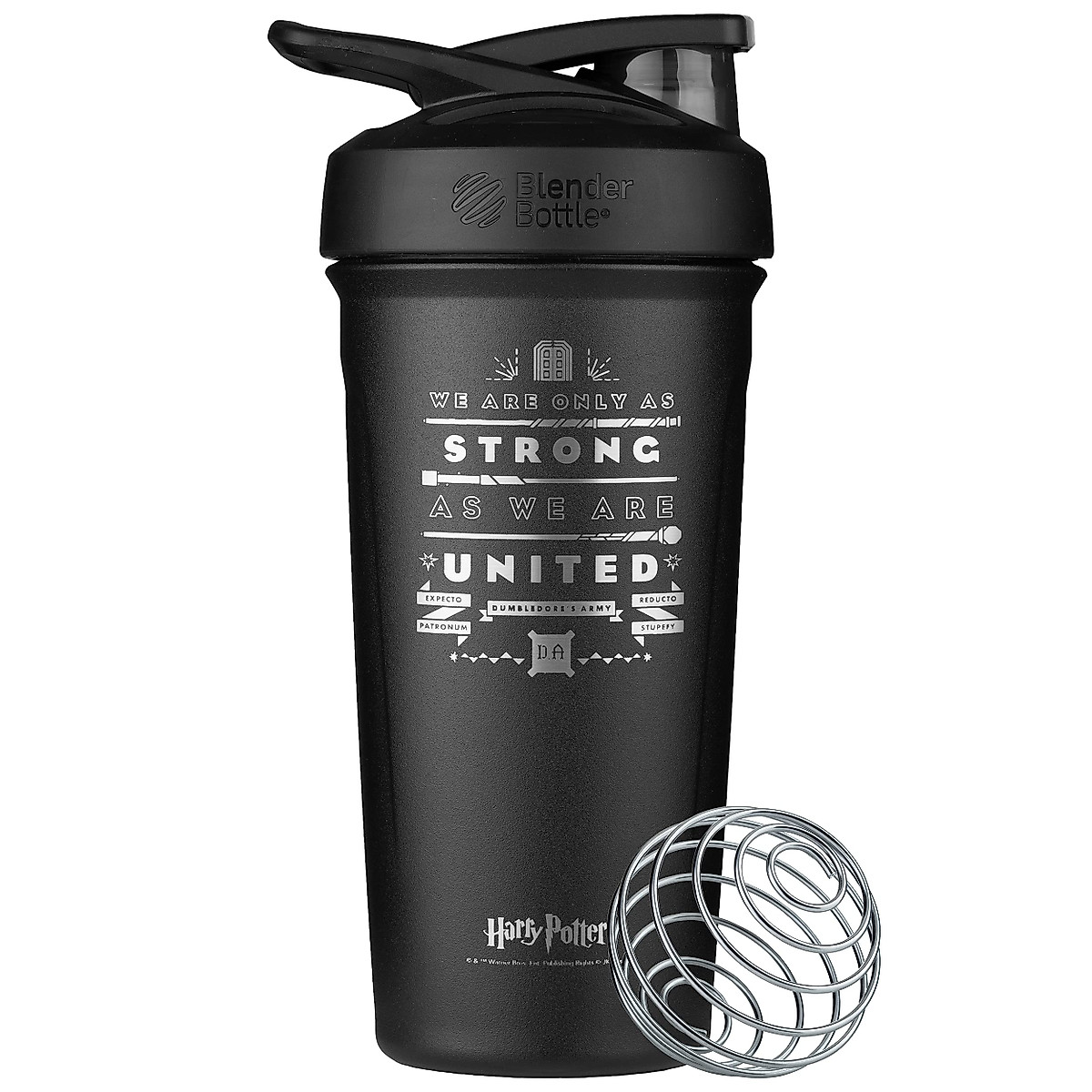 BlenderBottle Harry Potter Strada Shaker Cup Insulated Stainless Steel Water Bottle with Wire Whisk, 24-Ounce, Dumbledore's Army