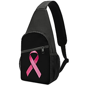 Pink Satin Ribbon Breast Cancer Sling Bag Crossbody Backpack Shoulder Chest Daypack For Travel Hiking