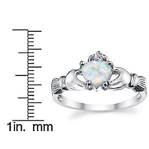 Sterling Silver 925 Irish Claddagh Friendship & Love Ring with Simulated Opal Heart 7