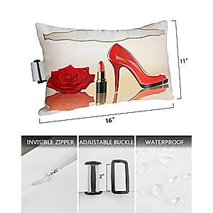 Chaise Lounge Head Resting Pillows Sexy Red Rose High Heels and Lipstick Outdoor Lumbar Pillows Waterproof Patio Furniture Pillow with Insert Adjustable Elastic Stripe for Recliner Beach Chairs