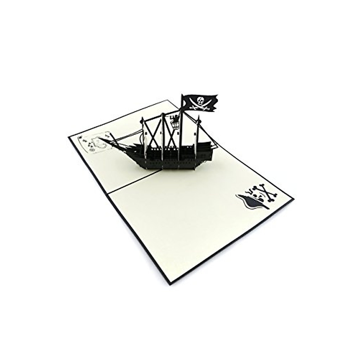 PopLife Black Pirate Ship Pop Up Card for All Occasions - Happy Birthday, Graduation, Congratulations, Retirement, Anniversary, Fathers Day - Treasure Hunters, Ocean Lovers - Folds Flat for Mailing