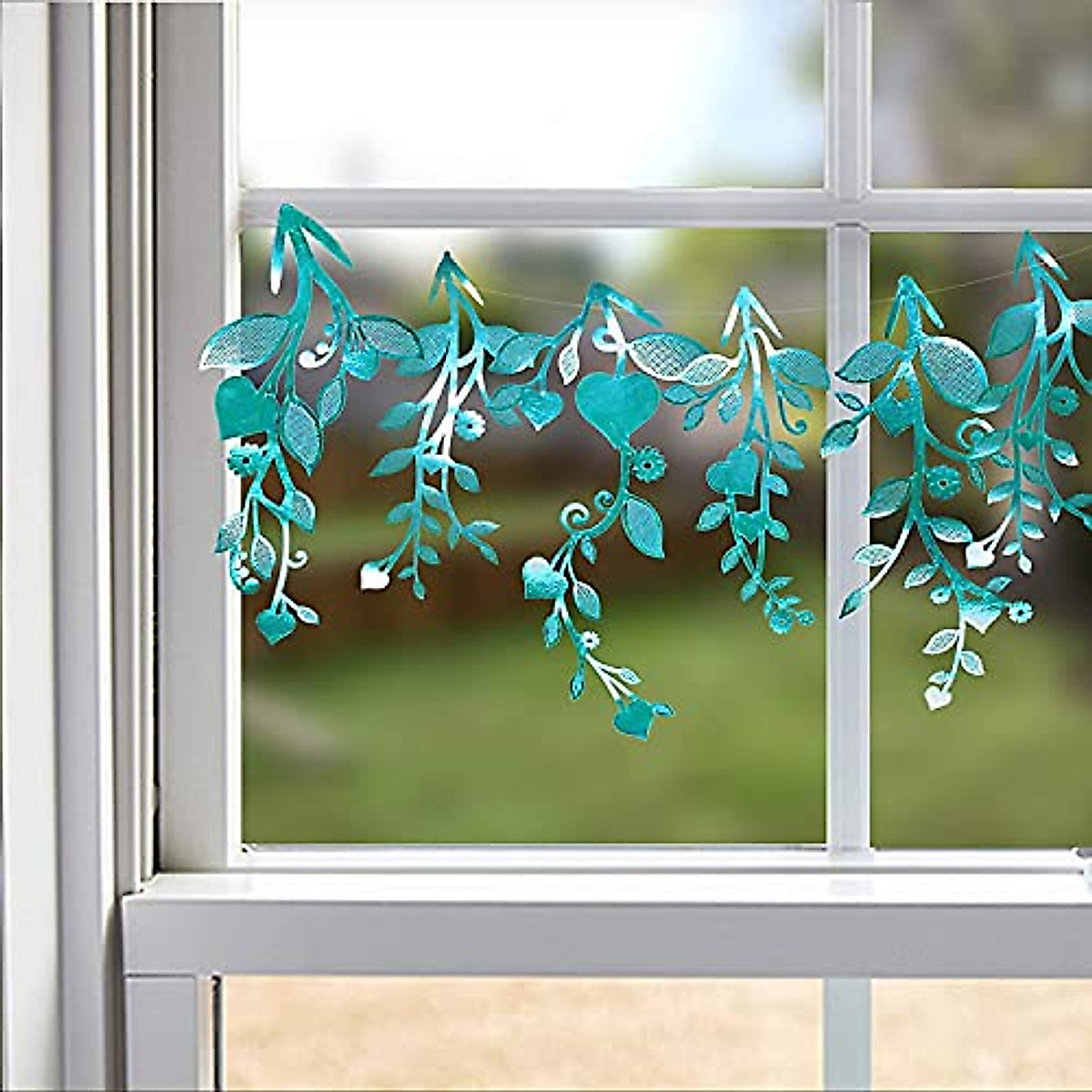 24 pcs Teal Blue Leaf Decorations for Spring Party Garland Hanging Leaves Greenery Vines Banner Backdrop Wall Decals for Birthday Anniversary Wedding Bridal Baby Shower Engagement