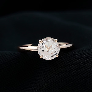 Natural Morganite Solitaire Engagement Ring| 8 MM Round| AAA Quality| October Birthstone Jewelry Gift for Women, 14K Rose Gold, Size:US 8.00