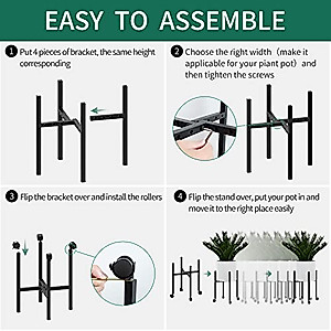 BOIVSHI Adjustable Plant Stand, Plant Stand Fit 9 to 12 Inches Pots, Metal Planter Stand with Detachable Wheels, Suitable for Balcony, Patio, Garden, 1 Pack