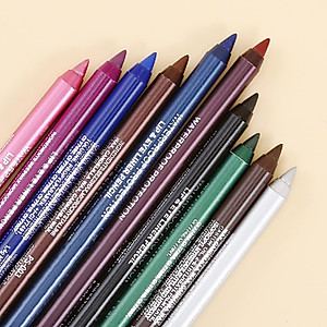Boobeen 10 Packs Eyeliner Pencil Set, Waterproof Glitter Eye Shadow & Lip Liner, Soft Colorful Gel Formula, Creates Bold and Defined Lines
