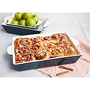 Kook Ceramic Bakeware Set, Rectangular Baking Dishes, For Casseroles, Lasagna, Cake, Small, Medium & Large Pans, Microwave & Dishwasher Safe, Set of 3 (Navy)