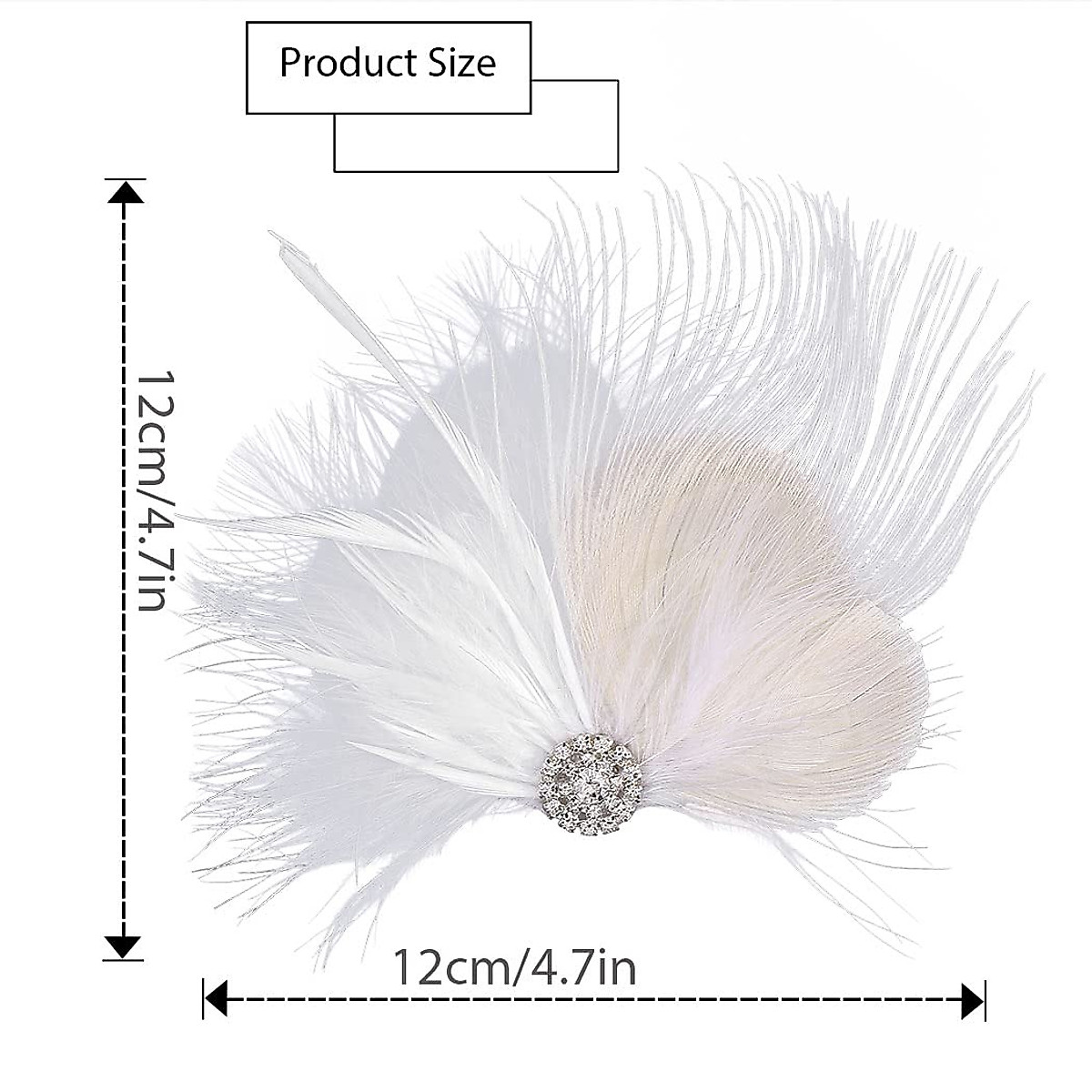 GENBREE White Feather Hair Clip 1920s Flapper Headpiece Crystal Headband Prom Party Head Accessories for Women