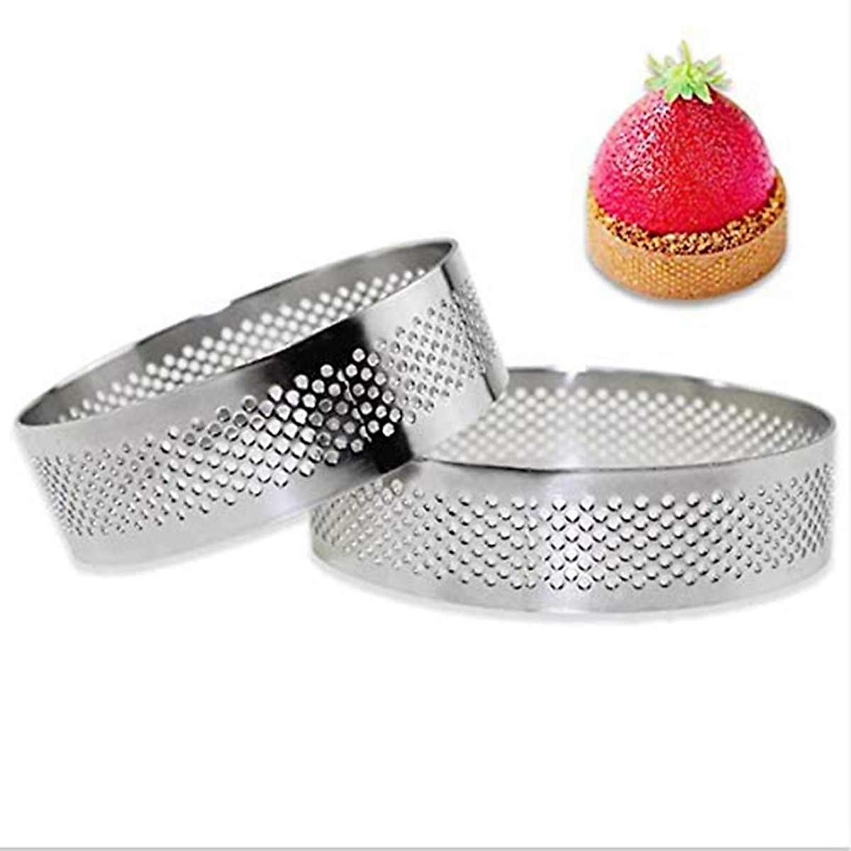 6pcs 8cm Circular Steel Porous Tart Ring Bottom Tower Pie Cake Baking Tools Heat-Resistant Perforated Cake Mousse Ring