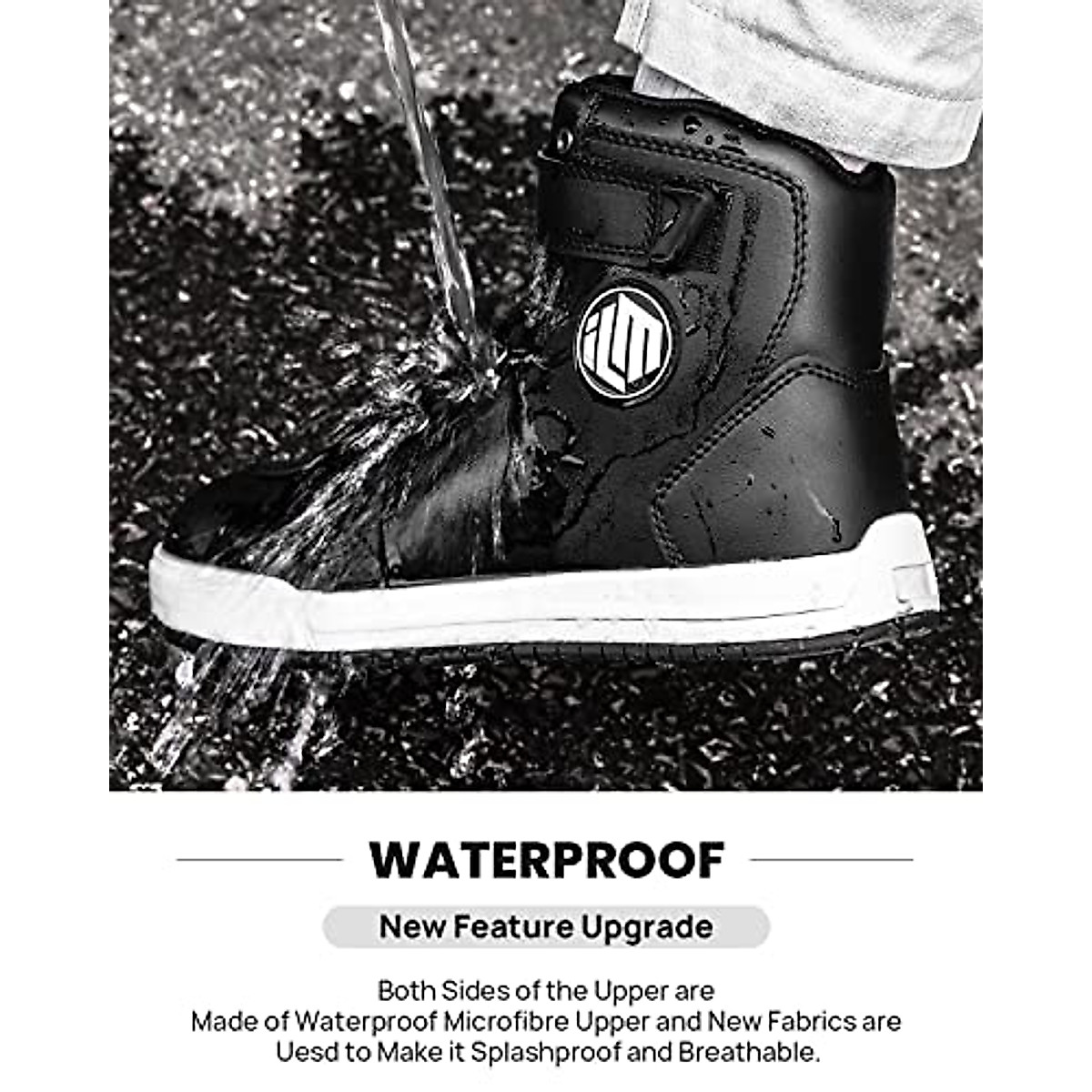 ILM Motorcycle Shoes for Men Black Waterproof Street Riding Protective Gear Breathable Powersport Anti-Slip Footwear with Ankle Support, Shift pad (Black,13)