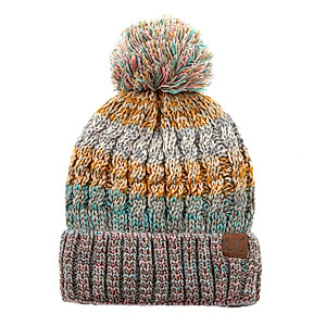 C.C Hatsandscarf Women's Winter Slouchy Knitted Hat Cable Knit Pom Beanie Hat (Rose/Mint)