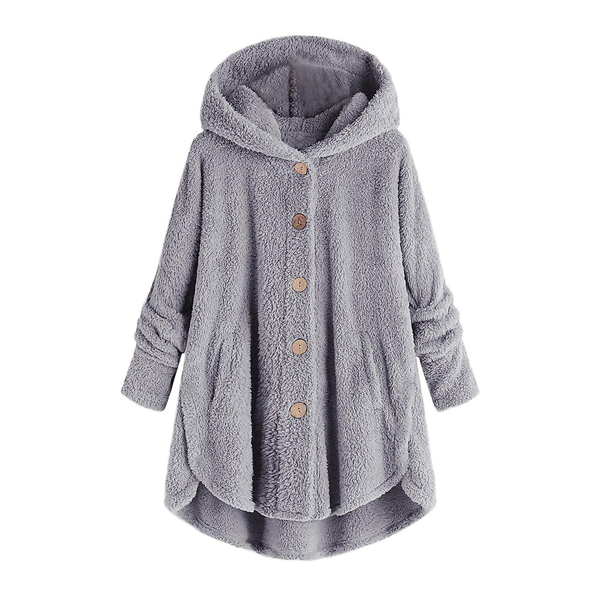JMMSlmax Women Plus Size Hooded Fleece Cardigan Pockets Button Down Loose Sweatshirt Teen Girl Winter Warm Fuzzy Coat Jackets