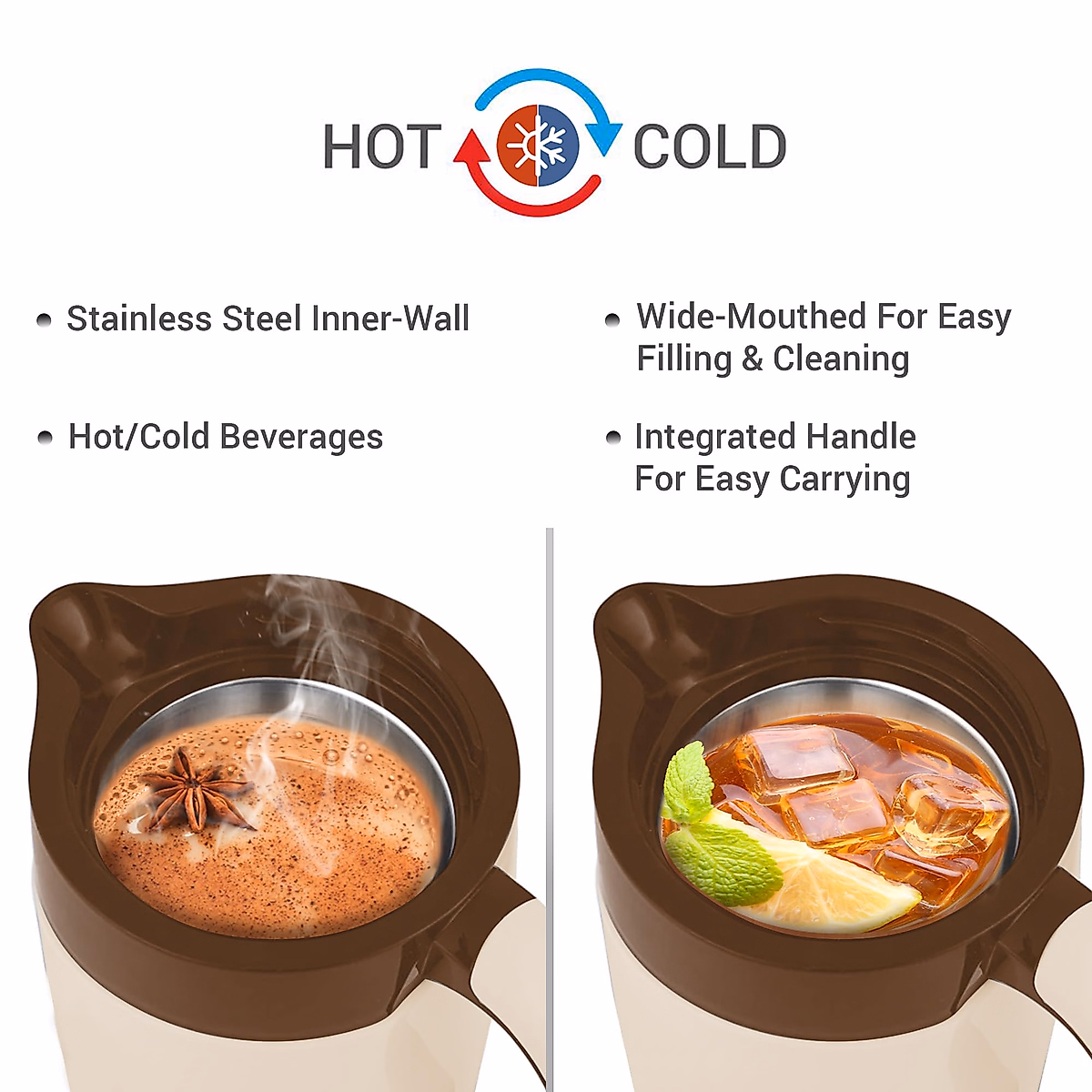 MILTON Viva Tuff 750 Insulated Jug, 760 ml, Brown | Food Grade | Easy Grip | Hot & Cold | Leak Proof | Odour Proof