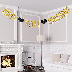 WeBenison Happy 101st Birthday Banner 101 Years Loved/Cheers to 101 Years Birthday Party Decoration Supplies/Gold Glitter
