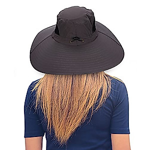Leotruny Women Super Wide Brim Sun Hat UPF50+ Waterproof Straw Hat for Fishing, Hiking, Camping (C03-dark Gray)