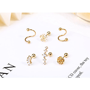 Leocuci Cartilage Earring Tragus Piercing Jewelry for Women Stainless Steel Forward Helix Earrings Gold Daith Piercing Jewelry Conch Hoop Earring Set with Ear Piercing Studs