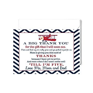 Paper Clever Party 25 Airplane Baby Thank You Cards Pack – Boys Baby Shower Notes with Envelopes, Prefilled Message, Customizable Blank Stationery, Adventure Theme, New Parents Gift Ideas