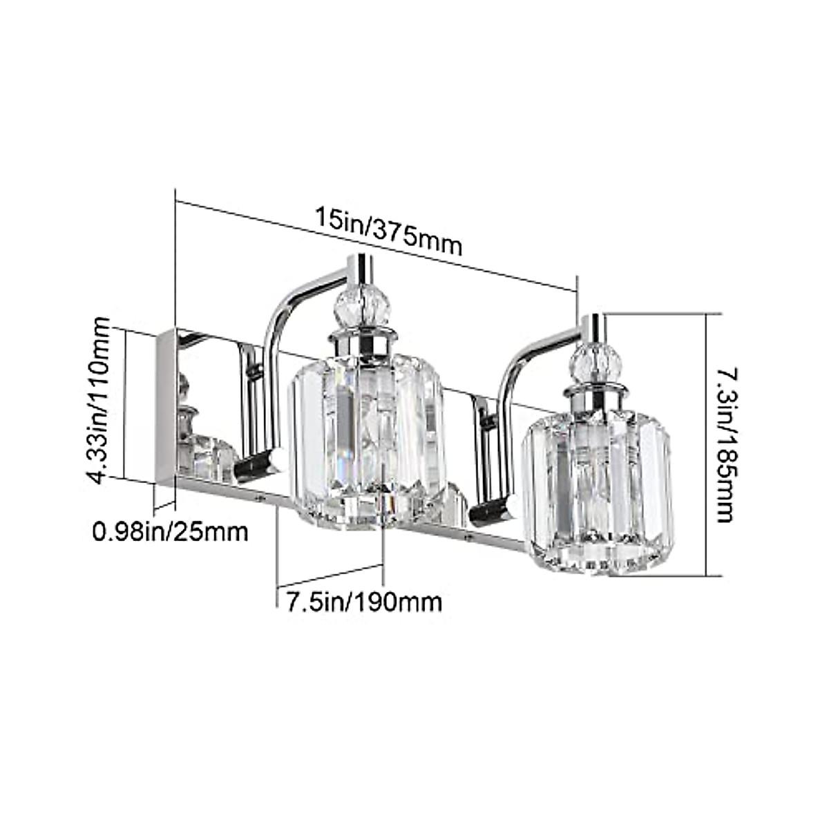 Ralbay Crystal Vanity Lights 2 Lights Modern Crystal Chrome Bathroom Vanity Light for Bathroom Lighting Fixtures Over Mirror