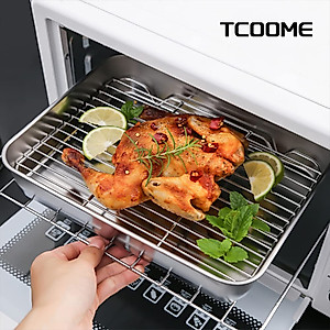 Baking Sheet with Rack Set [1Cookie Sheets + 1 Cooling Racks], TCOOME Stainless Steel Baking Pan and Grill Rack -Non Toxic & Healthy Oven Pan,Heavy Duty&Rust & Warp Resistant (Medium)