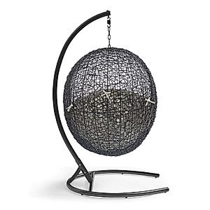 Modway EEI-739-BEI-SET Encase Wicker Rattan Outdoor Patio Porch Lounge Egg, Swing Chair with Stand, Beige