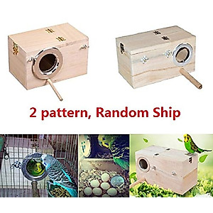 POPETPOP Wooden Bird Nesting Box, Parrot Clear View Window, Lovebirds Breeding Box, Bird Nesting Feeding Station House - Size S (Left or Right Open Window)