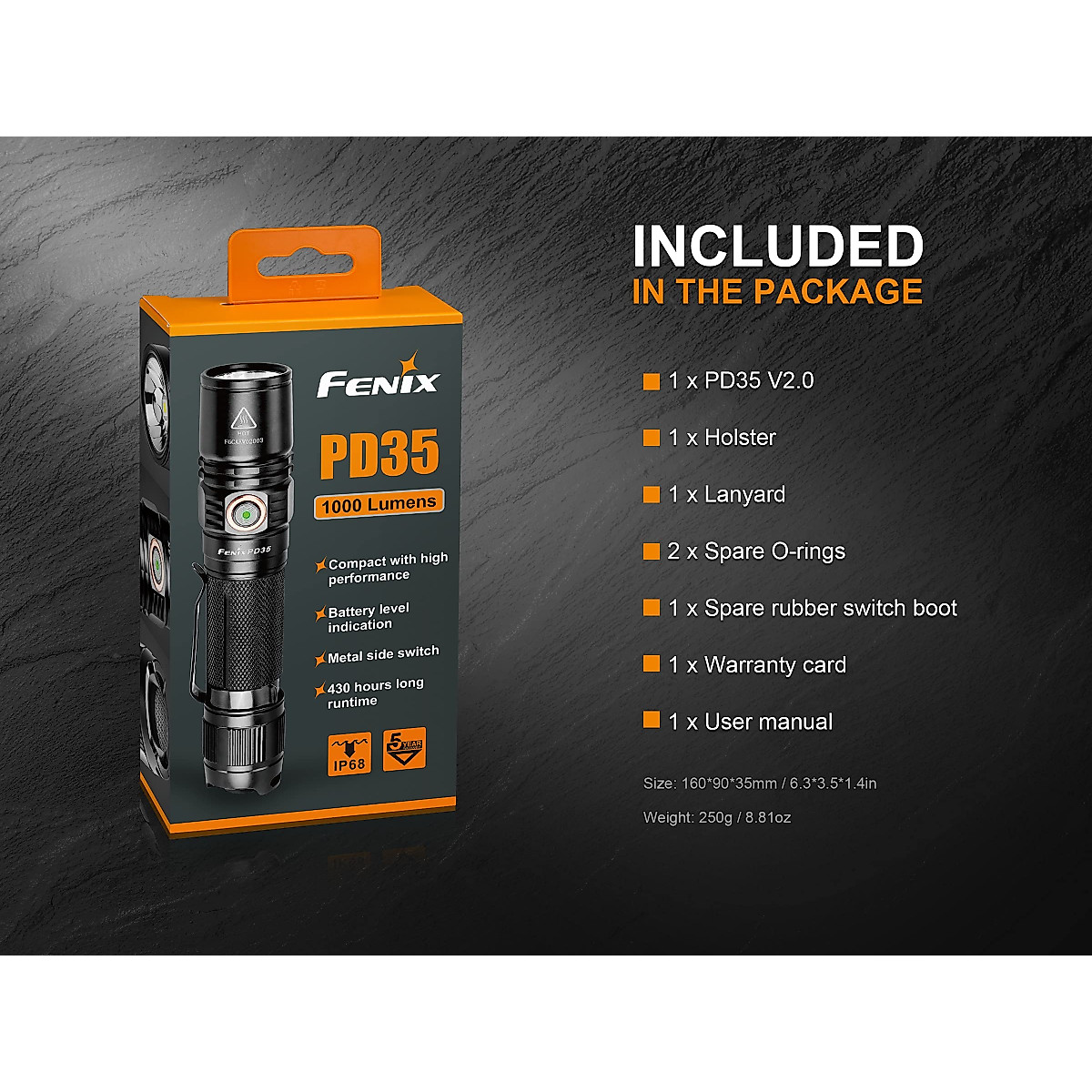 FENIX Unisex PD35 V2.0 Torch, Black,Small