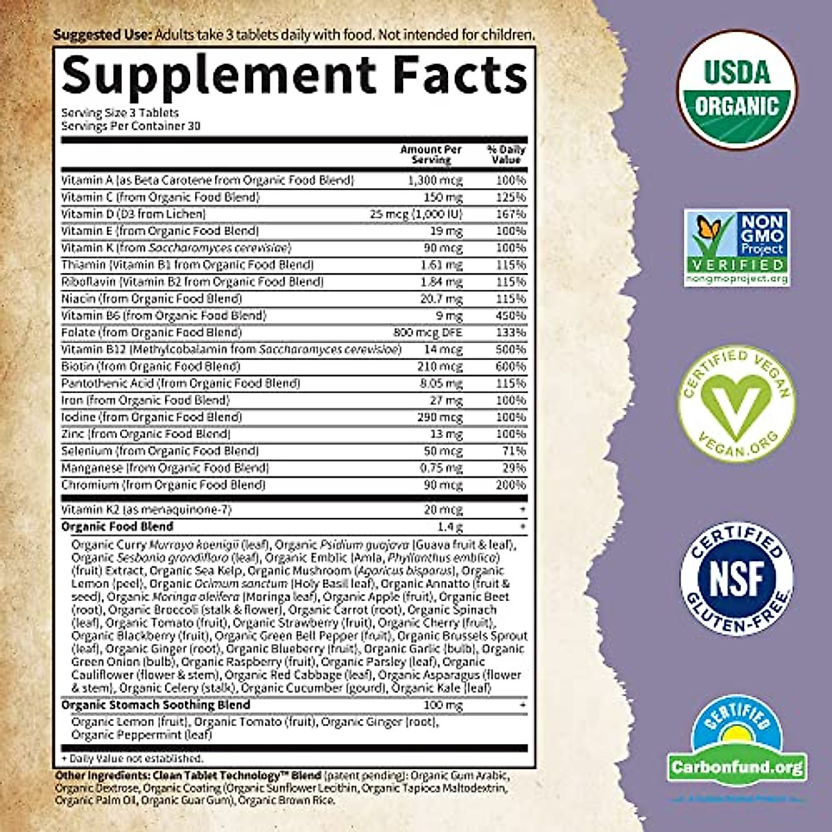 Garden of Life Women’s Prenatal Multivitamin with Vitamin D3, B6, B12, C & Iron, Folate for Energy & Healthy Fetal Development mykind Organics – Organic, Non-GMO, Gluten-Free, Vegan, 30 Day Supply