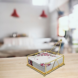 Lxooezu Flat Napkin Holder For Table,Square Wooden Base,Metal Weighted Arm Paper Napkin Holders,Paper Towel Dispensers for Kitchen Countertops,Table Decorations and Outdoor Picnics（Gold）