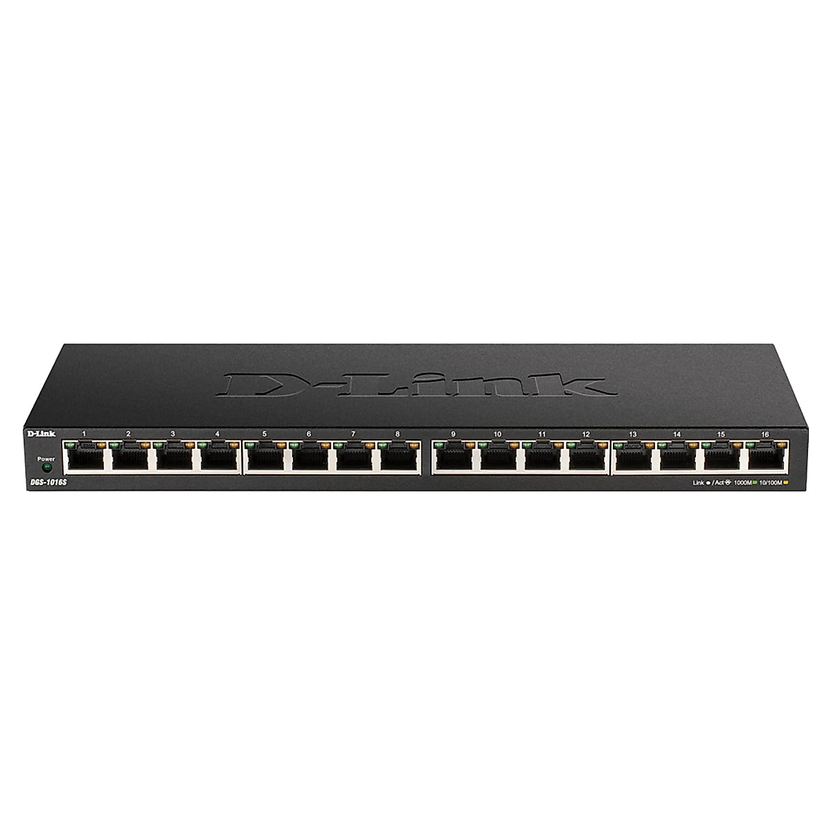 D-Link Ethernet Switch, 16 Port Gigabit Slim Switch Plug and Play, Unmanaged, Metal Housing, Quiet Fanless Design, IEEE 802.3az EEE, 5-Year Limited Warranty (DGS-1016S) Black