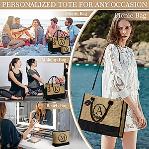 YOOLIFE Valentines Day Gifts for Girlfriend - Initial Jute Beach Tote Bag Travel Bag, Party Favors Personalized Birthday Gifts for Women Mom Friend Female Sister Bridesmaid Proposal Bag Gift Idea A