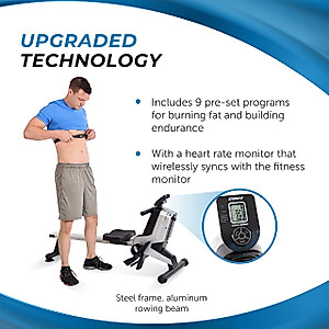 Stamina Magnetic Rower 1130 - Rower Machine with Smart Workout App - Rowing Machine with Magnetic Resistance for Home Gym Fitness - Up to 250 lbs Weight Capacity - Upgraded Silver