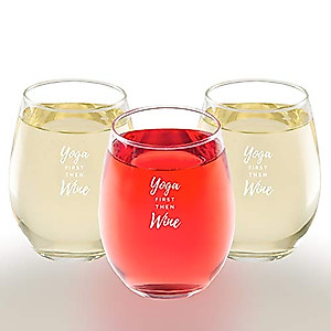 Firelou's Bargains, Yoga First Then Wine 15 oz. Novelty Stemless Wine Glass, Great gift for Yoga and Wine lovers. Relax with your favorite beverage after an intense Yoga session.