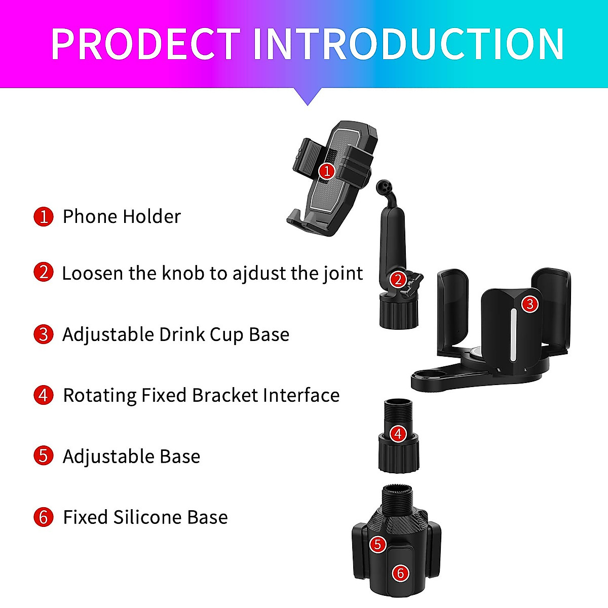 HUMBEST Cup Holder Phone Mount for car ， Phone Mount for car - 360° Rotation Cell Phone Holder car Compatible All Smartphones - Cup Holder Extender for a More Convenient Driving Experience