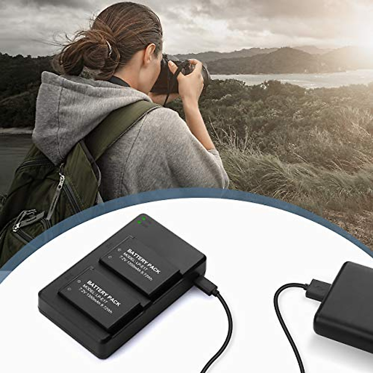 LP-E17 Battery Pack + Dual USB Charger Compatible with E RP, Rebel T7i, T6i, T6s, M6, M5, M3, SL3, SL2, 77D, 8000D, KISS X8i, 800D, 760D, 750D, 200D, DSLR Cameras