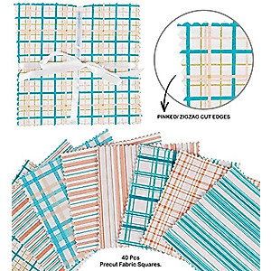 Soimoi Check Print Precut 5-inch Cotton Fabric Quilting Squares Charm Pack DIY Patchwork Sewing Craft- Turquoise Blue
