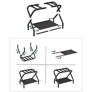 SONGMICS Luggage Rack, Suitcase Stand with Fabric Storage Shelf, for Guest Room, Bedroom, Hotel, Foldable Steel Frame, Holds up to 110 lb, 27.2 x 15 x 20.5 Inches, Black URLR002B01V1