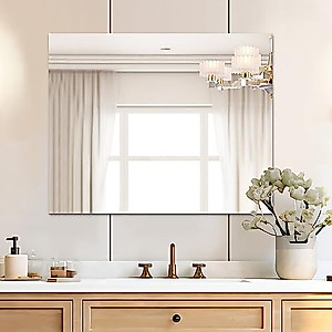 Mirrorons Frameless Mirror, Wall Mirror 40" x 32", Modern Rectangle Bathroom Mirrors for Wall with Polished Edge, Hangs Horizontally or Vertically. Entryways, Bathroom, Gym.