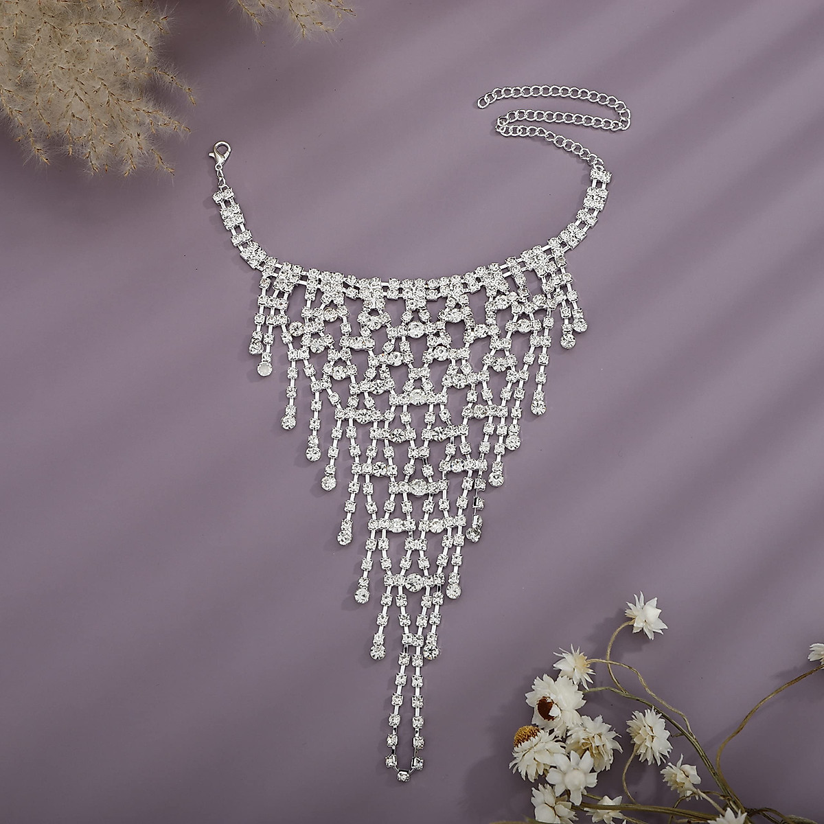 YERTTER Silver Wedding Full Rhinestone Hand Back Chain Sparkly Crystal Finger Bracelet with Ring Hareness Hand Chain Slave Link with Ring Bracelet Accessories Party for Women Girls（Silver 1)