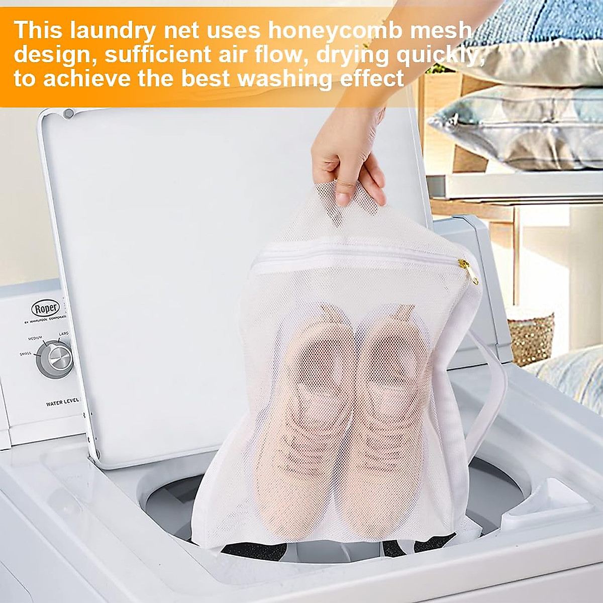KASCLINO Sneaker Washing Machine Bag, Laundry Dryering Net Bag for Shoes Portable Sneaker Mesh Washing Bag with Elastic Strap Zip Closure for Boost Slipper Shoes