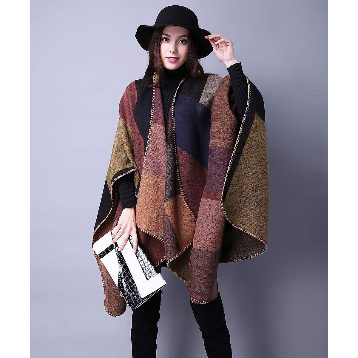 Vocanbomor Women's Shawls and Wraps Open Front Poncho Cape Winter Sweater, A2-Khaki