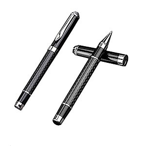 Business Ballpoint Pens Writing Set - Carbon Fiber Gel Pens Business Retractable Ballpoint Pen Smooth Writing Black Ink for Personal Signature, Office, Calligraphy, Executive Business Use-Pack of 2