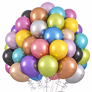 RUBFAC Metallic Balloons 5 Inch, 120pcs 12 Assorted Colors Metallic Rainbow Balloons Party Balloons for Birthday Party Baby Shower Anniversary Festival Arch Garland Decoration