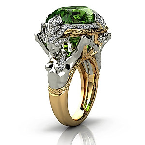 Vintage Green Cubic Zirconia Kraken Siren Ring Medusa Fishamn Merman Mermaid Crystal Finger Ring Sea King Queen Finger Band for Women Elegant Jewelry-C 8 size