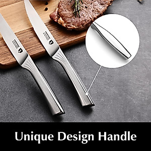 KINGSTONE 5" Steak Knives Set of 6 Pieces Kitchen Steak Knife Set German Stainless Steel Serrated Steak Knives with Gift Box Dishwasher Safe (6, sliver)