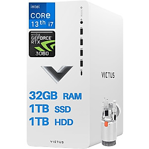 HP Victus 15L Gaming Desktop Computer, Intel Core i7-13700 (16 Cores up to 5.2GHz), NVIDIA GeForce RTX 3060 Graphics, 32GB RAM, 1TB SSD, 1TB HDD, Wi-Fi 6, Gaming PC, Win11 Home, with Cleaning Brush