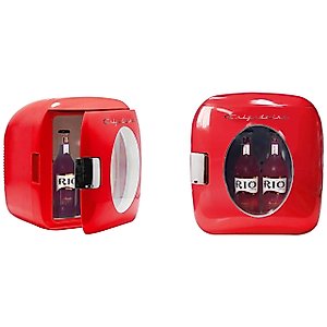Frigidaire Retro Mini Personal Fridge Cooler, Holds 9L or 12 Cans, Portable for Car, Office, Bedroom, Dorm Room, or Cabin, Features Plugs for Home Outlet & 12V Car Charger - 10"D x 7"W x 10.5"H, Red