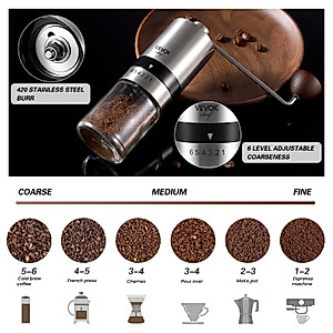 VEVOK CHEF Manual Coffee Grinder Stainless Steel Burr Grinder 6 External Adjustable Setting Vintage Hand Coffee Grinder Portable Hand Crank Conical Coffee Bean Grinder Mill for Home,Camping