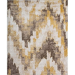 NOORI RUG - Premium & Luxury Imported - Lux Emma Machine Made High Pile Ikat - Rectangle - Brown - Gold - 10' x 14', Bedroom, Dining Room