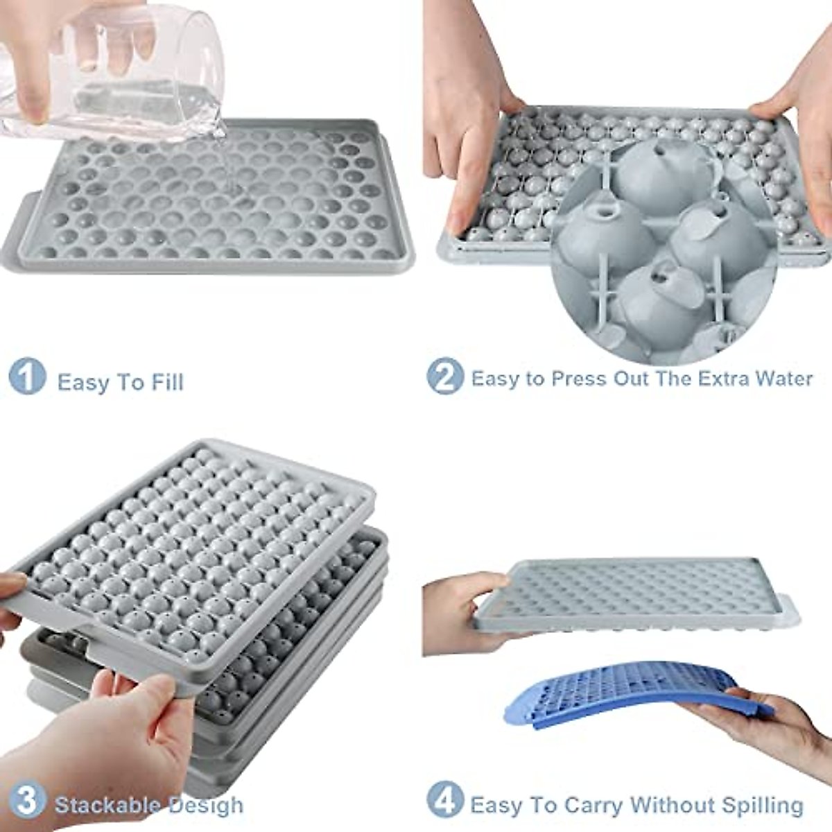 WIBIMEN Mini Ice Cube Trays, Upgraded Small Ice Cube Trays Easy Release, 104x4 PCS Tiny Ice Cube Tray Crushed Ice Tray for Chilling Drinks Coffee Juice(4Pack Blue Ice trays & Ice Bin & Ice Scoop)
