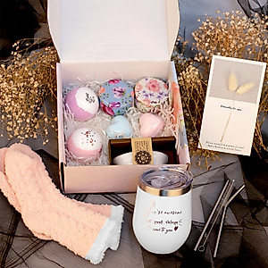 Mothers Day Gifts for Mom, Unique Birthday Gifts for Women, Insulated Wine Tumbler Gift Set, Relaxing Spa Bath Gift Box Basket for Mom Grandma Wife Sister Girlfriend Best Friend Coworker