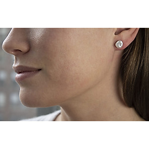 BLUE OCEAN PEARLS .925 Sterling Silver Freshwater White Keshi Cultured Pearl Earrings for Women, 8-9mm Baroque Pearls High Luster Stud Jewelry Earrings